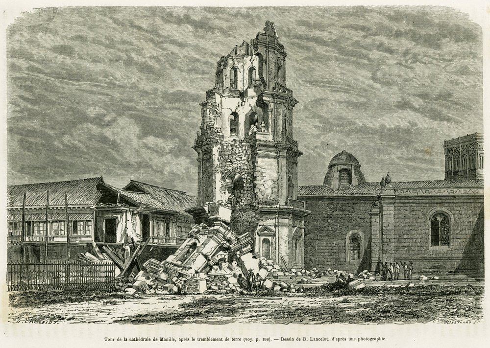 Tower of the Cathedrale of Manila, after the earthquake on July 18 ...