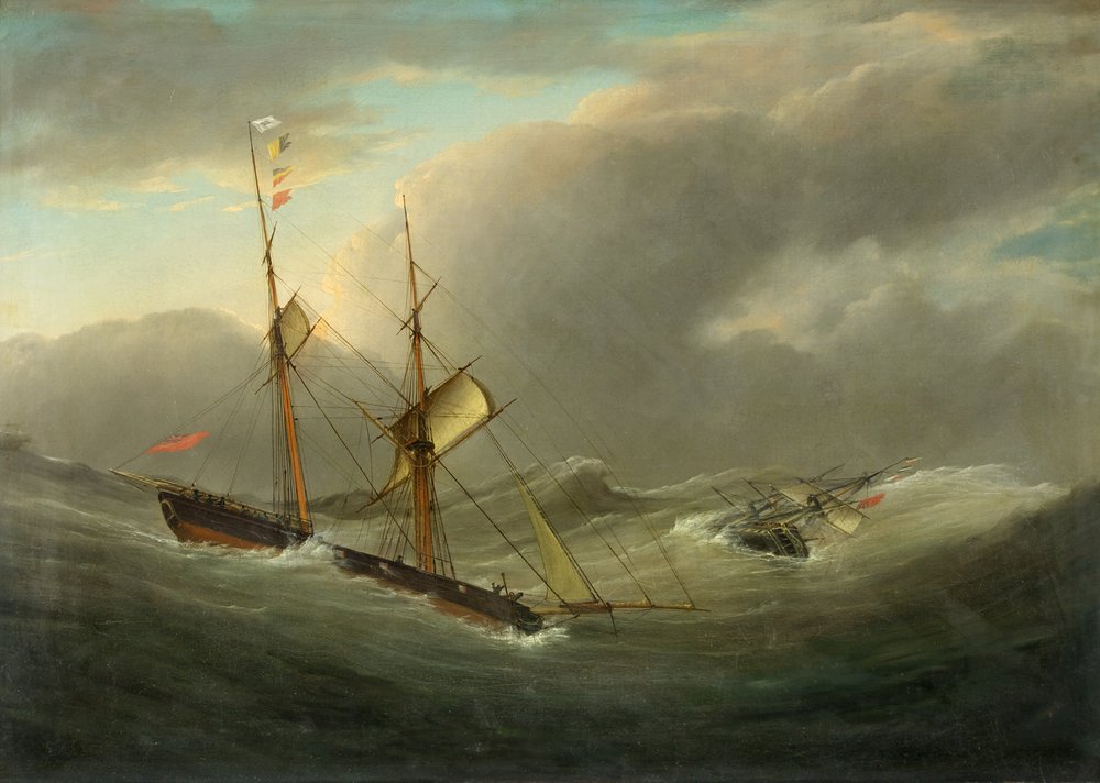 The Brigantine Tom Cod redder besætningen på 'La Plata', ca. 1840 (olie ...