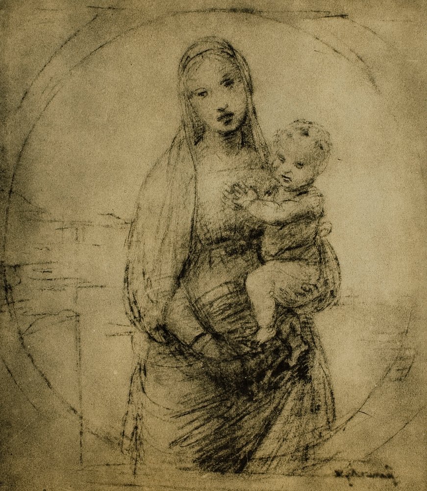 Studie til storhertugens madonna, tegning af Raphael. Kabinet for ...