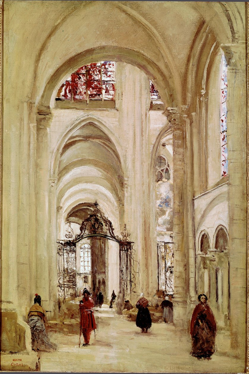 Sens Cathedral Maleri af Jean Baptiste Camille Corot (1796-1875) 1874 ...