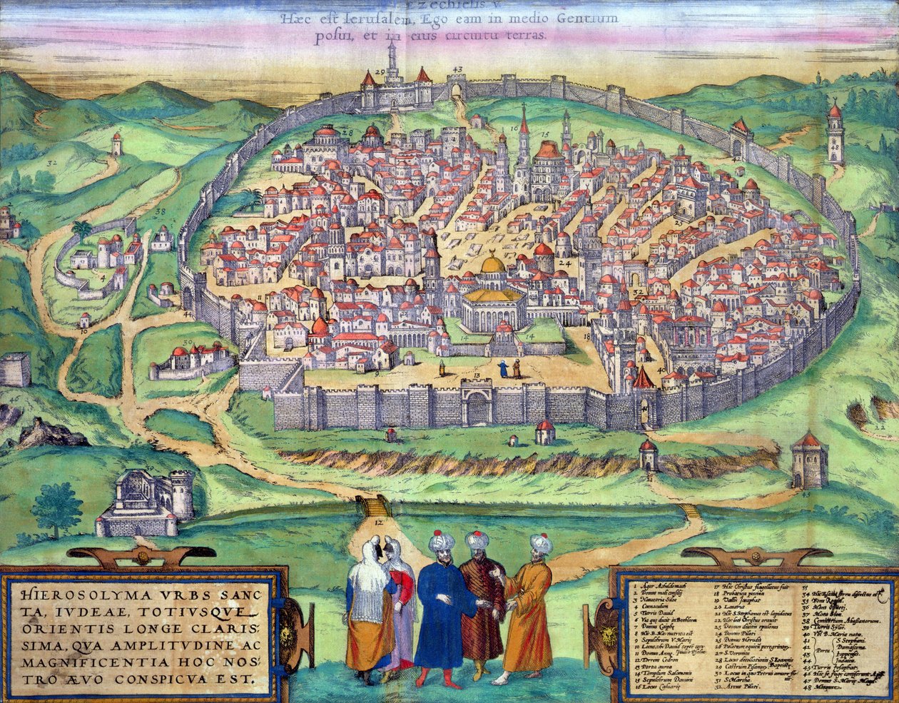 Kort over Jerusalem, fra 'Verdens byer' af Georg Braun (1541-1622) og ...