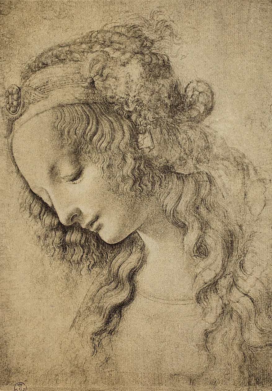 Studie for Magdalenes hoved, tegning af Leonardo da Vinci, Cabinet of ...