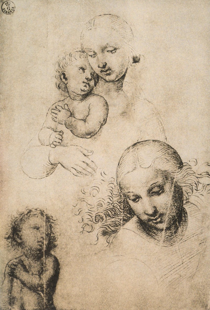 Study for a Madonna and Child, tegning af Raffaello Sanzio. Kabinet for ...