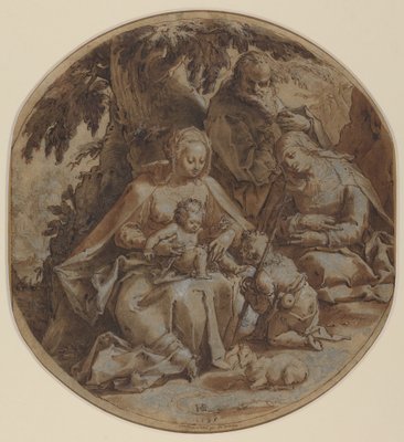 Den hellige familie med Saint Elizabeth og Saint John the Baptist