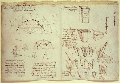 notesbog af Leonardo da Vinci, der viser diagrammer af geometriske former